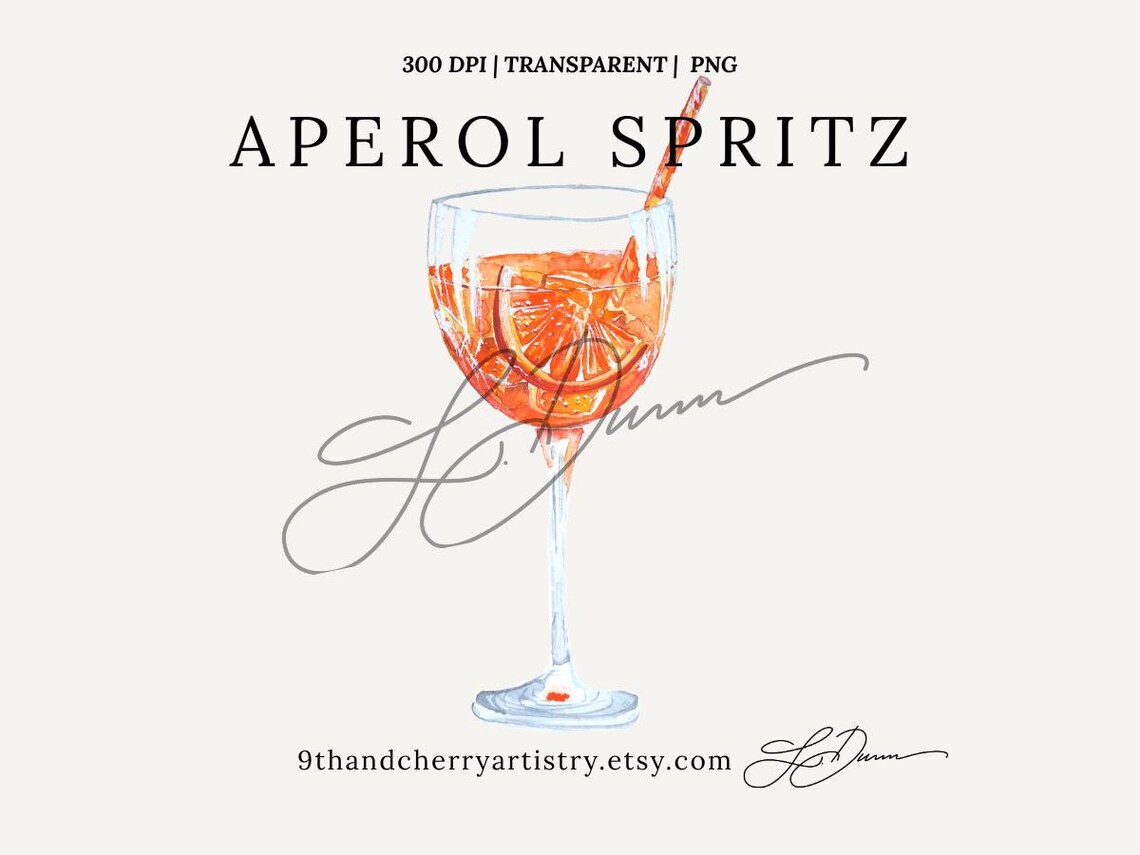 Aperol Spritz Watercolor Clipart Illustration | Watercolor Cocktail ...