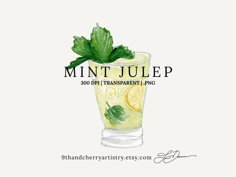 Mint Julep Watercolor Clipart Illustration | Watercolor Cocktail ...