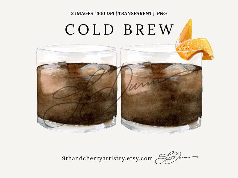 Cold Brew Watercolor Clipart Illustration | Watercolor Cocktail Graphic ...