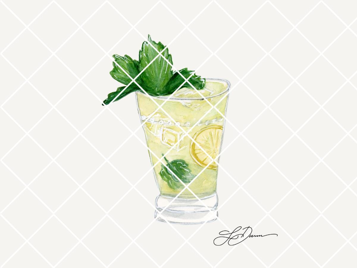 Mint Julep Watercolor Clipart Illustration | Watercolor Cocktail ...