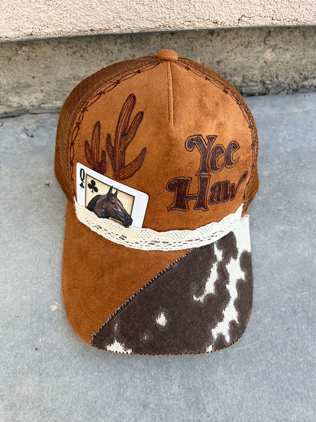 Tobacco Yee Haw Hat / Cow Print Burned Hat /custom Snapback / Painted ...