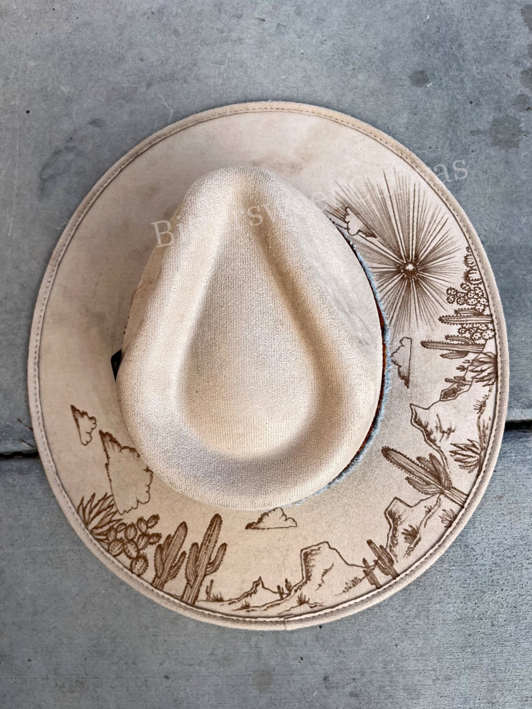 Beige Desert Monument Valley Hat Hand Burned Cowboy Hat Cowboy Hat Ladies Western Explorer Hat ...