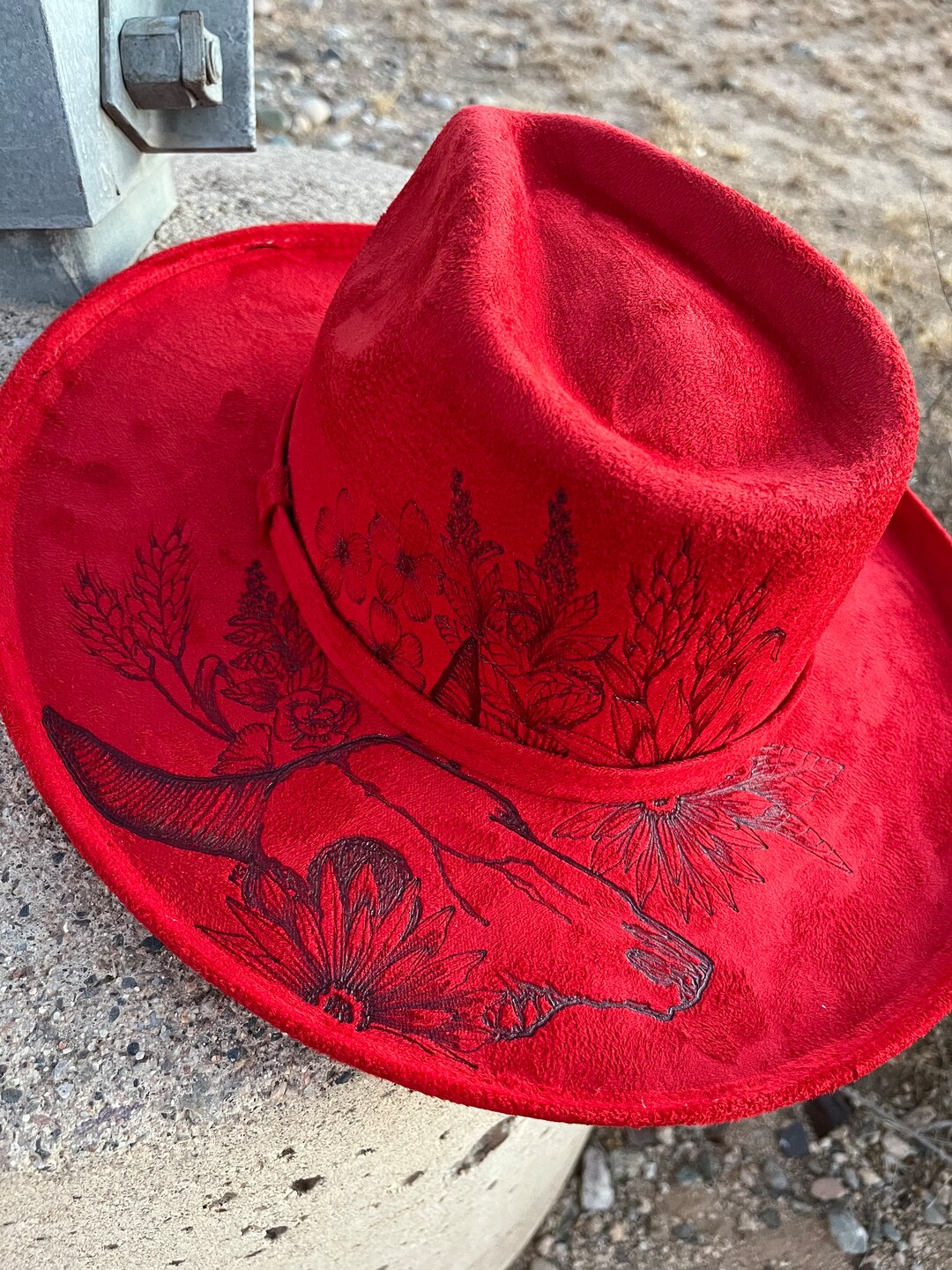 Red Steer Head Cow Hat Hand Burned Cowboy Hat Cowboy Hat Ladies Western Explorer Hat Wedding Hat ...