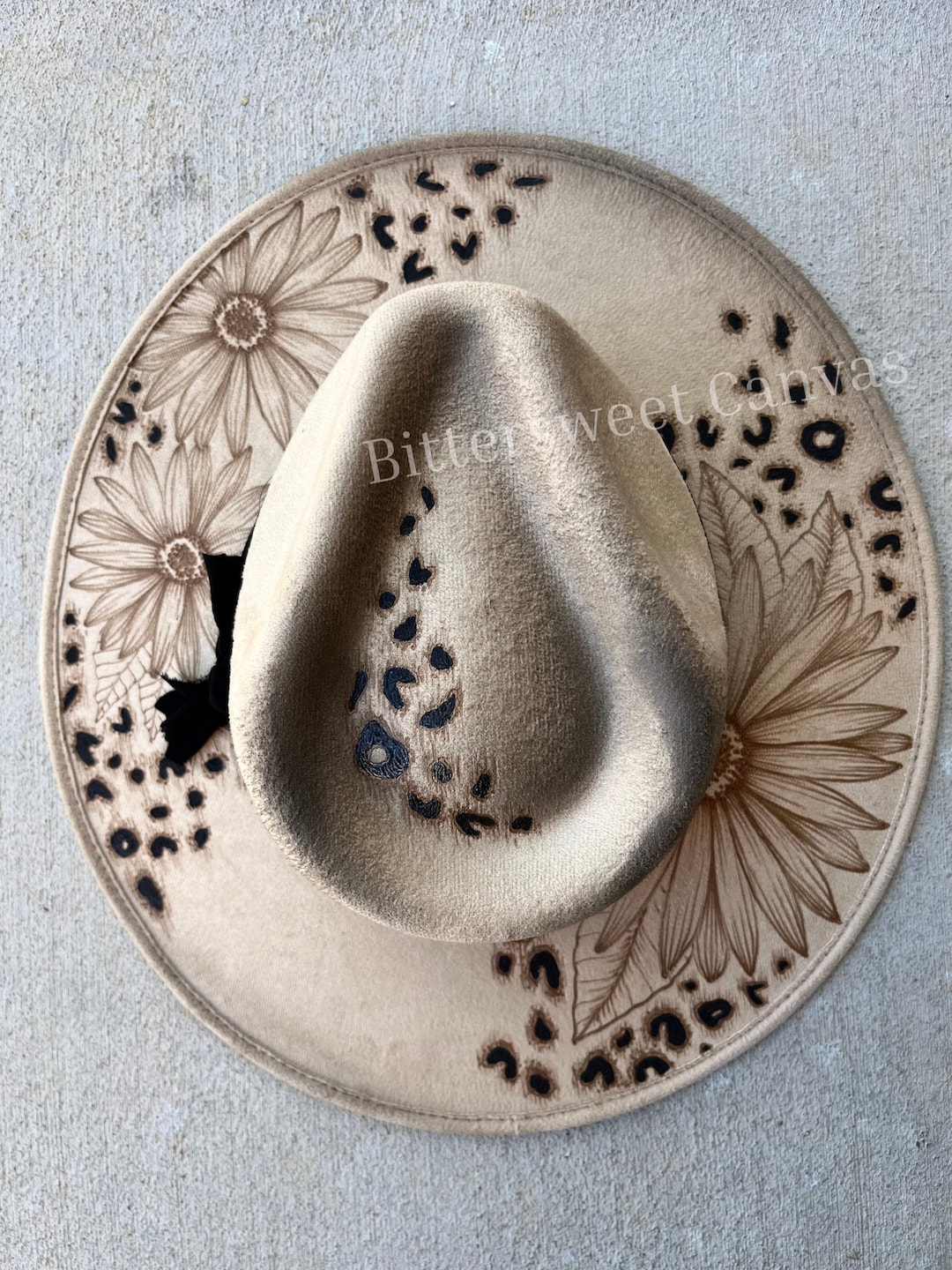 Beige Floral Leopard Burned Hat Suede Hat Flst Top Cowboy Hat Ladies ...