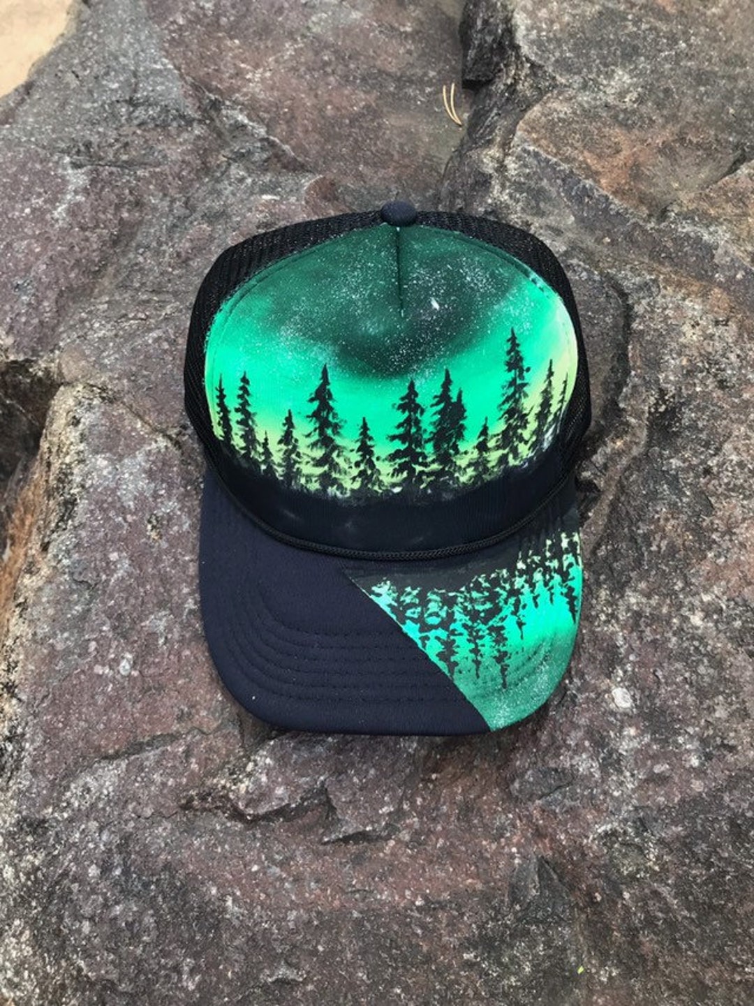 Green Trucker Hat / Custom Hiking Hat Handpainted Bittersweet Canvas - Etsy