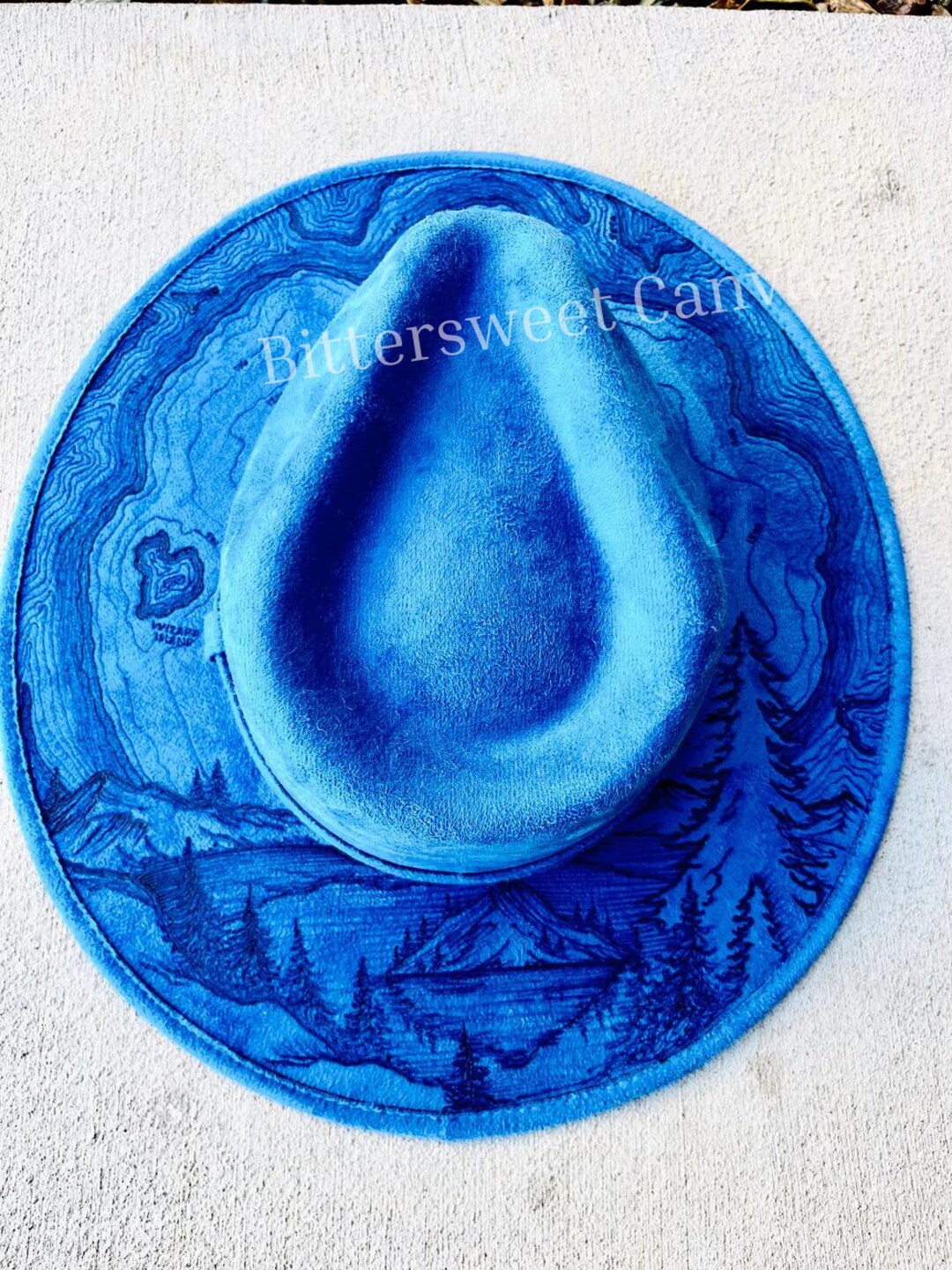 Crater Lake Blue Hat Hand Burned Cowboy Hat Cowboy Hat Ladies Western ...