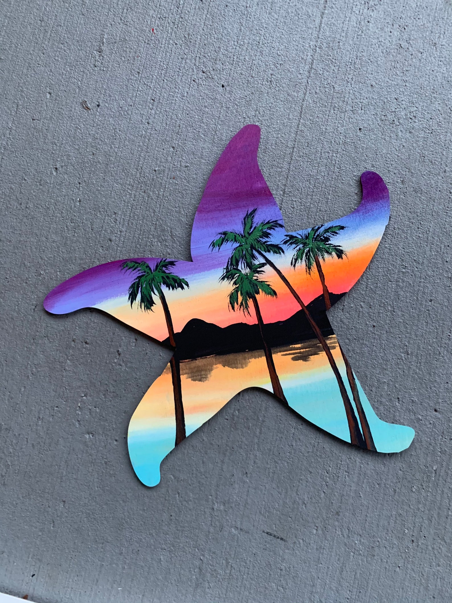 Starfish Painting Beach Decor Palm Tree Tropical Art - Etsy