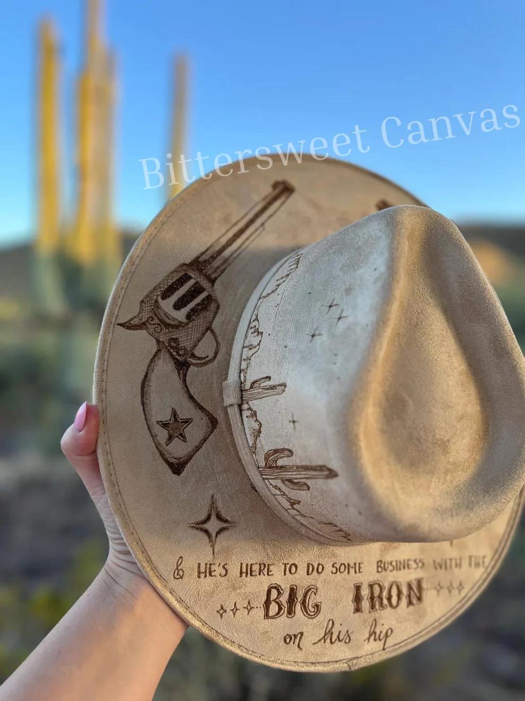 Beige Big Iron Music Hat Hand Burned Cowboy Hat Cowboy Hat Ladies ...
