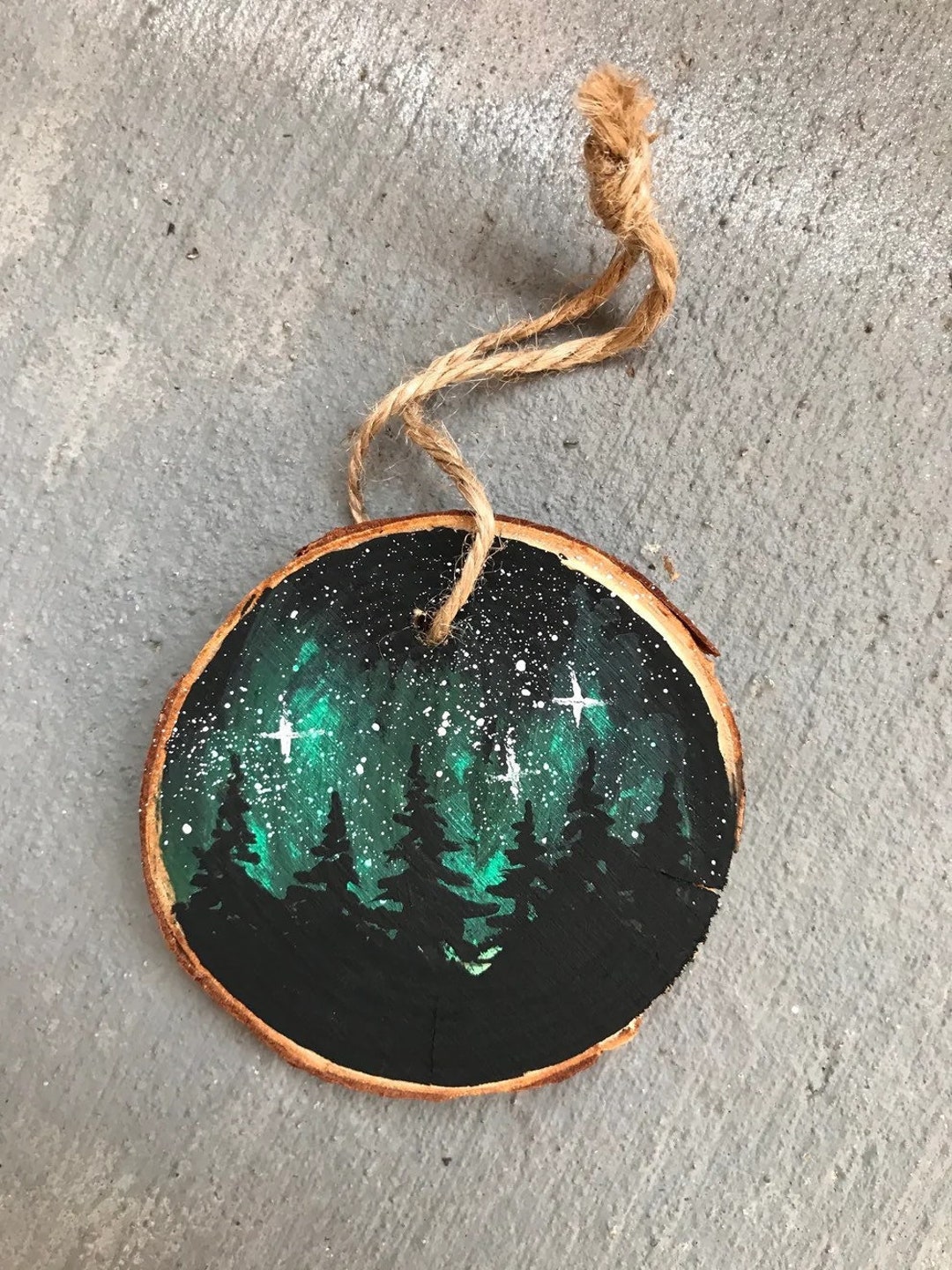 Green Forest Rough Cut Wood Ornament - Etsy