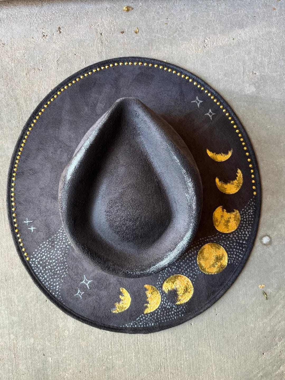 Moon Phases Spooky Grey Fabric Lined Hat Hand Burned Cowboy Hat Cowboy ...