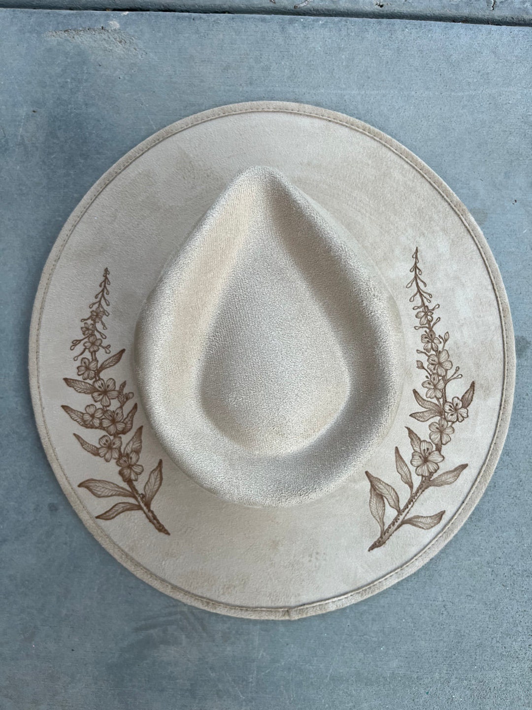Beige Fireweed Floral Hat Hand Burned Cowboy Hat Cowboy Hat Ladies Western Explorer Hat Wedding ...