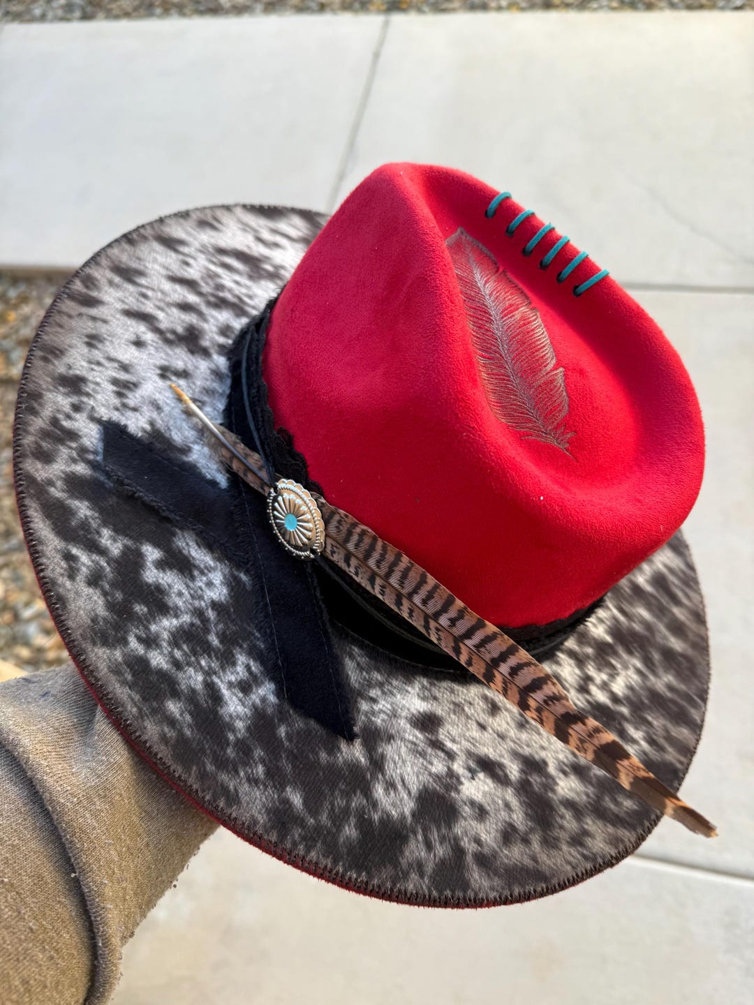 Red Cowhide Hat Suede Hat Rancher Hat Ladies Western Hat Wedding Hat ...