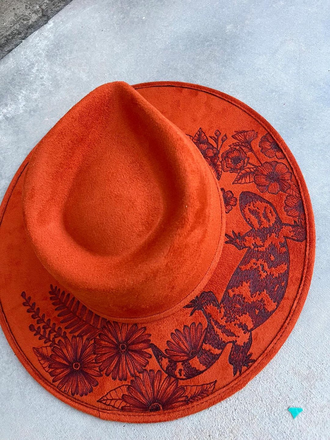 Orange Gila Monster Hat Hand Burned Lizard Desert Hat Cowboy Hat Ladies ...
