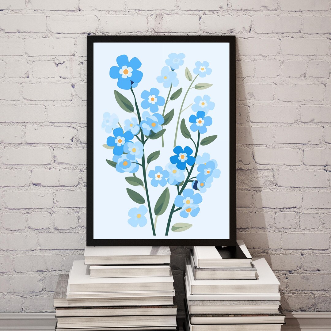 Forget-me-not Botanical Print, Alaska State Flower in Soft Blues ...