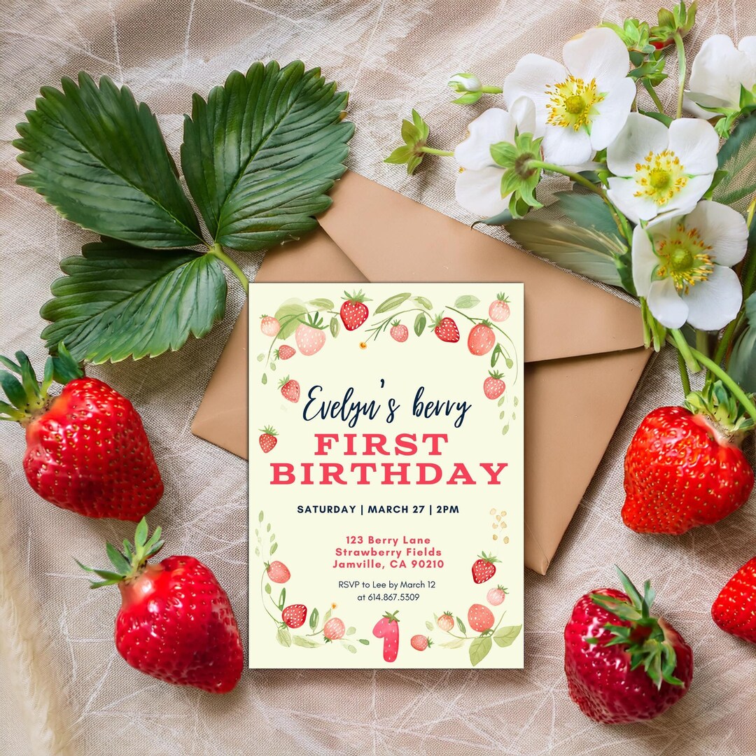 Berry First Party Invite Canva Editable Template Customizable Berry ...