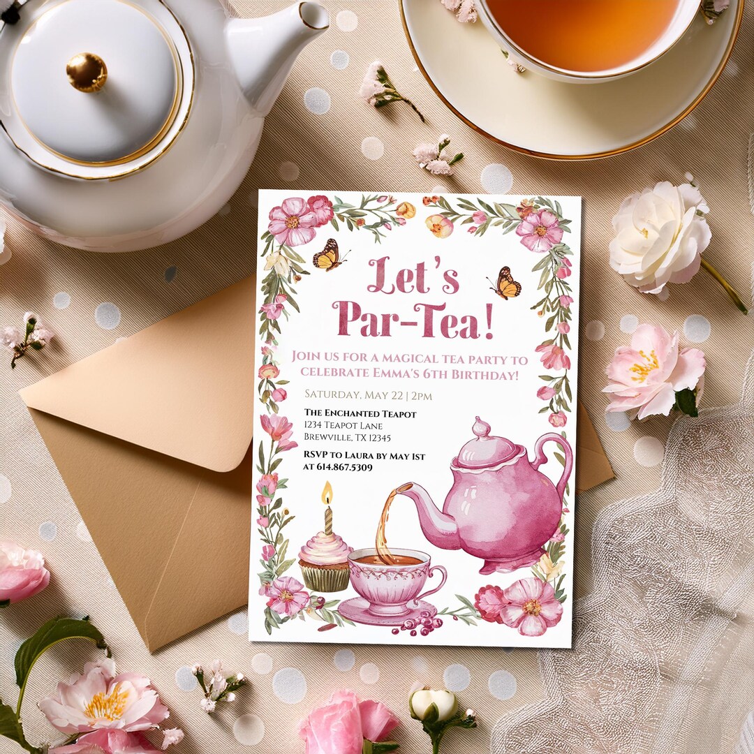 Editable Tea Party Invitation - Canva Template - Afternoon Tea Invite ...