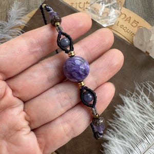 Beaded Macrame Bracelet With Charoite Bead, Boho Jewelry, Boho Bracelet, Healing Crystal ...