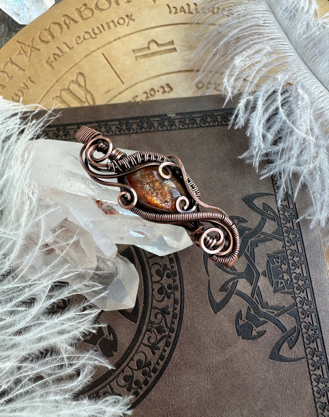 WW340 Sunstone Bracelet in Copper Wire / Wire Wrapped Bracelet With ...