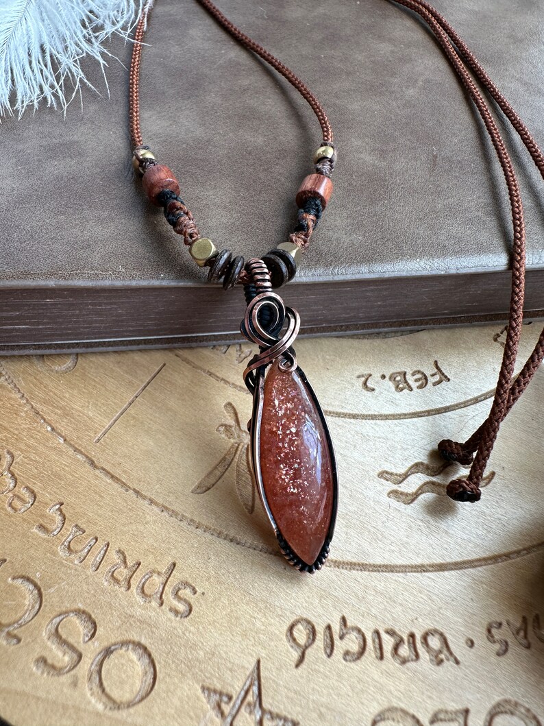 Sunstone Pendant in Antiqued Copper With Macrame, Pendant in Copper ...