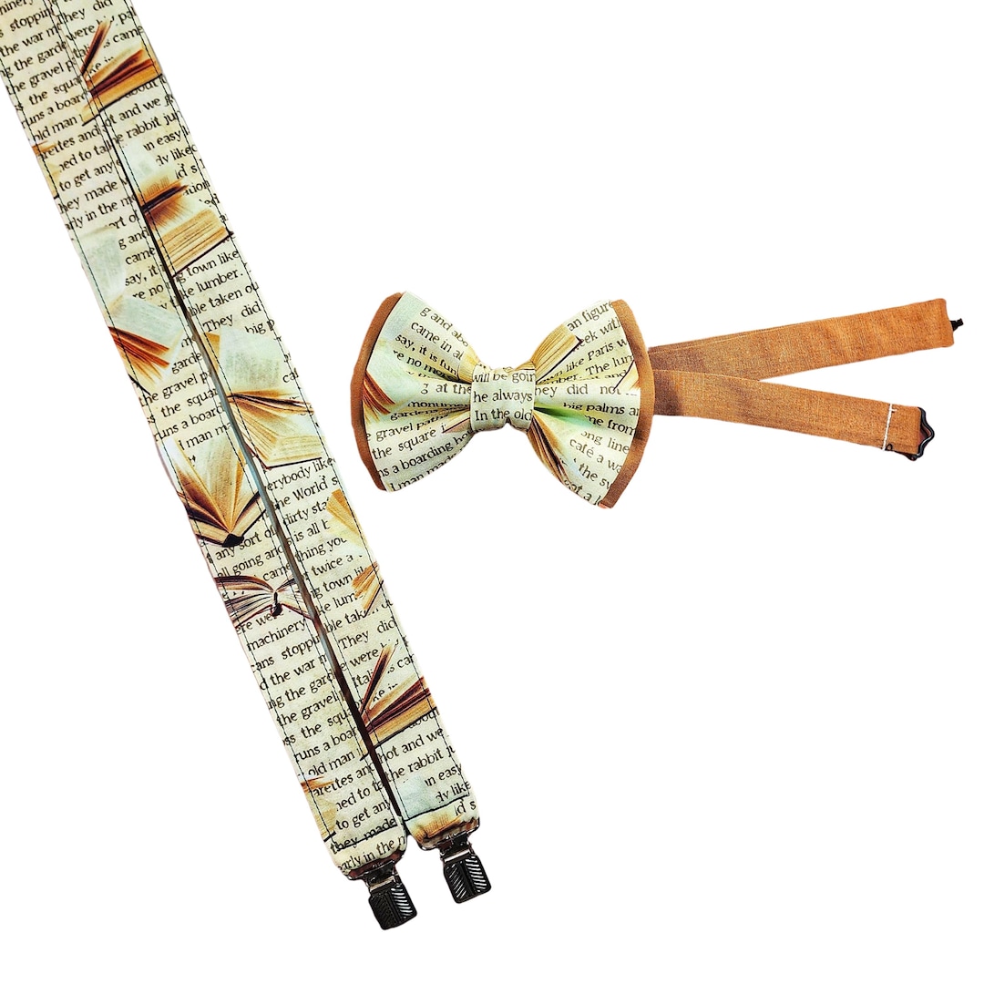 Book Pages Suspenders Set, High Quality, Formal Dance Party, Self Tie ...