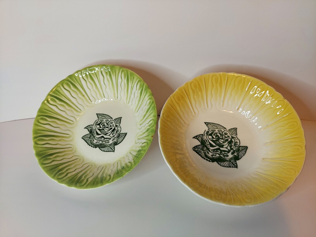 Scio Pottery 1 Yellow, 1 Green Provincial Rose Hairpin Vintage Serving ...