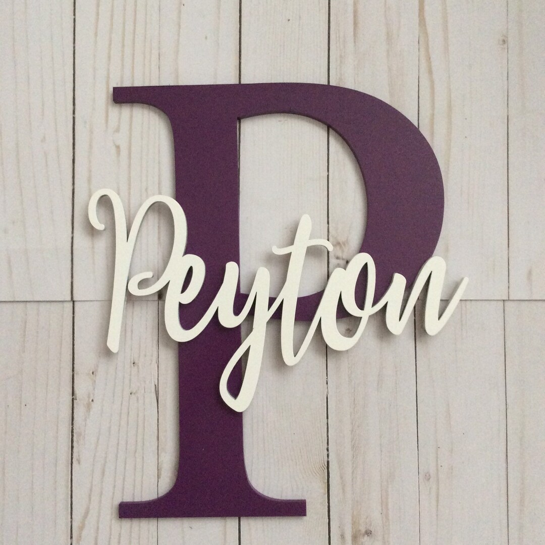 Large Initial With Name Sign, Wood Name Sign, Nursery Name Sign ...