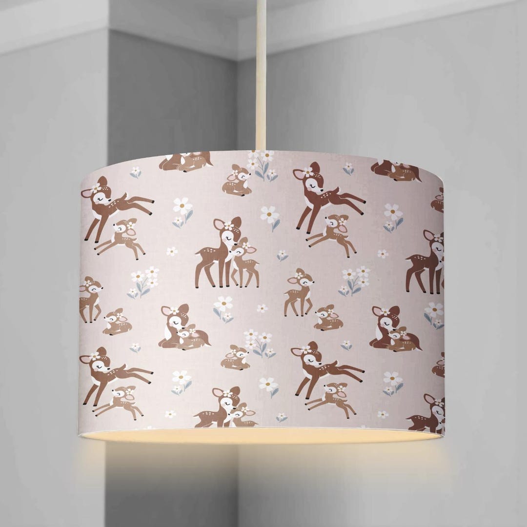 LAMPSHADE - Woodland Cartoon Deers Beige, Nursery Ceiling or Table ...