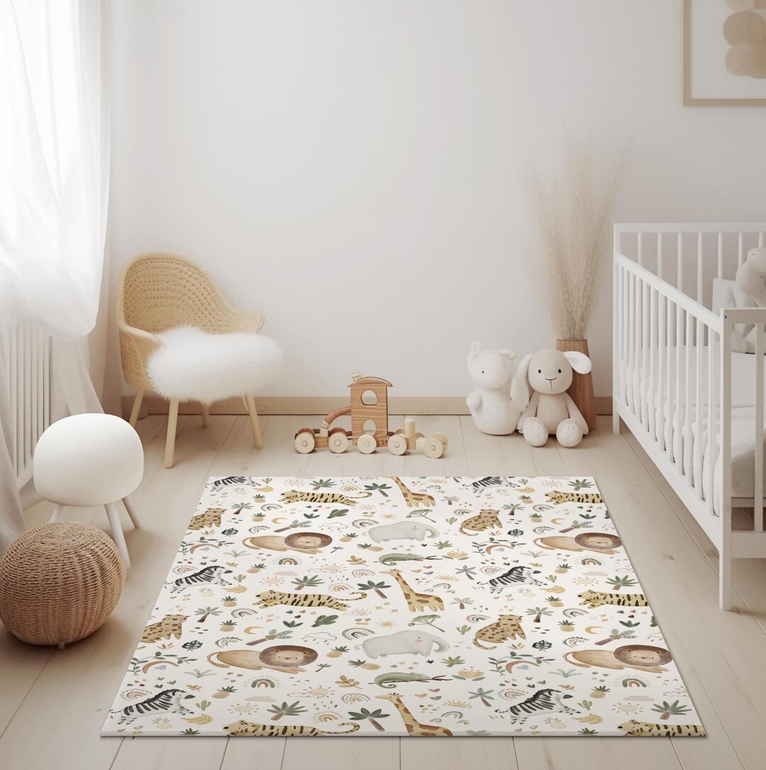 Safari Doodle Rug, Carpet, Kids Decor, Children's Room Decor, Kids Rug ...