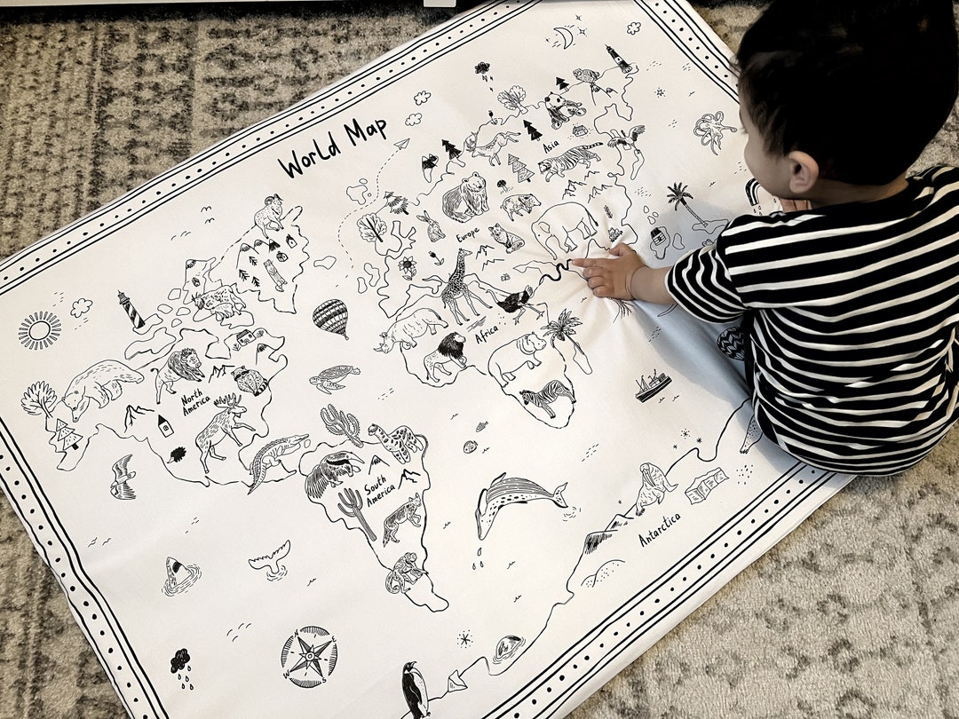 Soft Cotton World Map Play Mat - 90cm X 120cm - 100% Cotton, Kids Decor ...