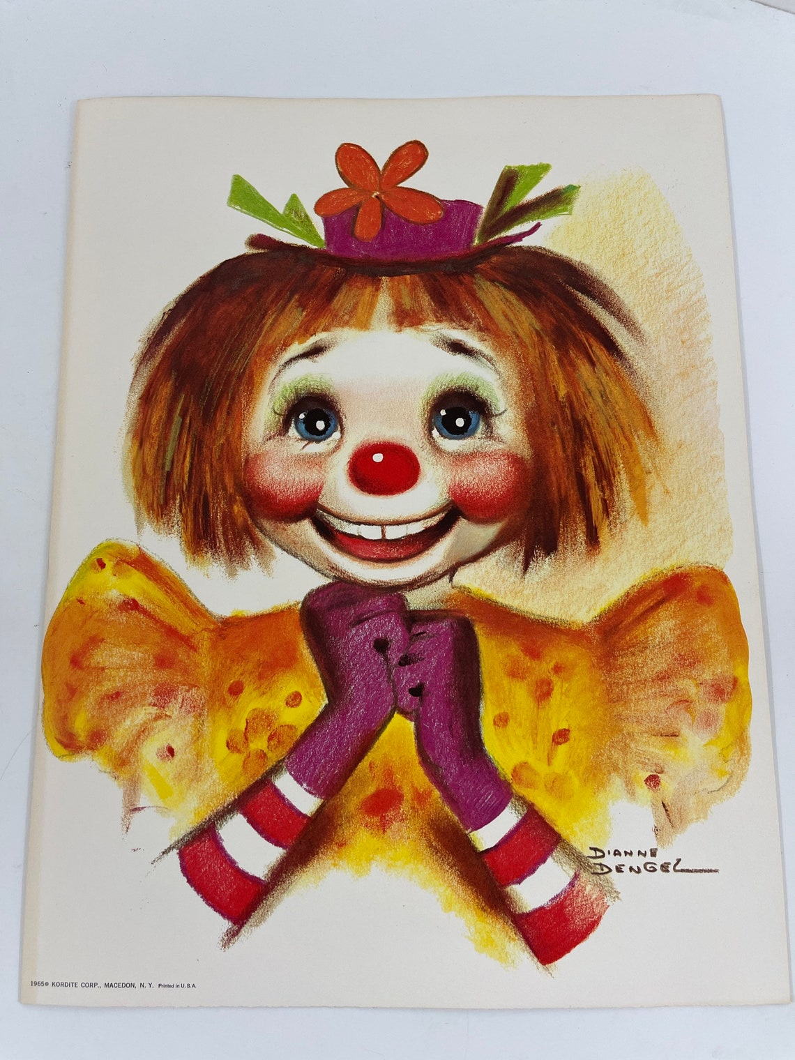 Diane Dengel Clown Prints 1965 Kordite Corp. Uncut Sheet. - Etsy
