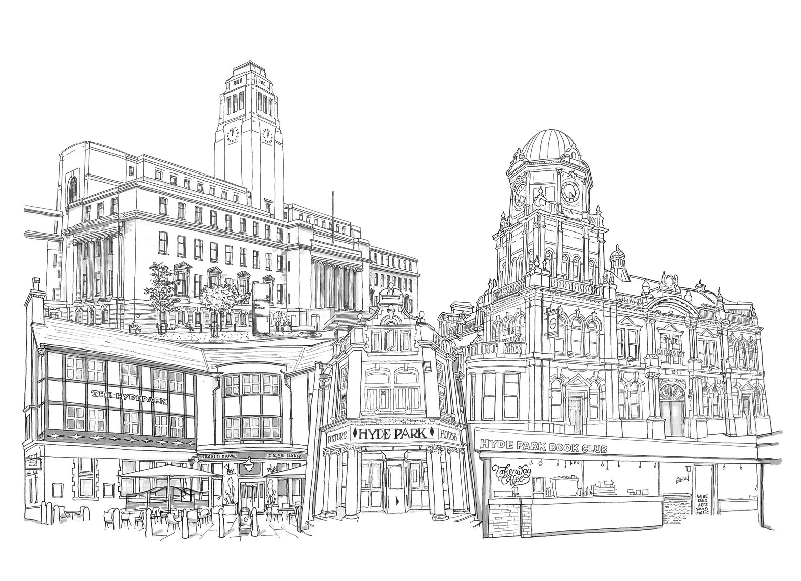 Hyde Park Leeds University City Landmarks Skyline Art | Etsy