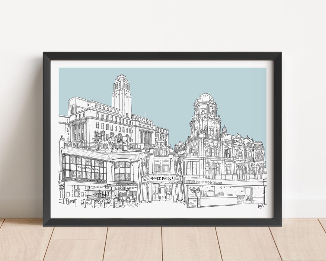 Leeds University & Hyde Park Art Print: City Skyline Line Drawing - Etsy UK