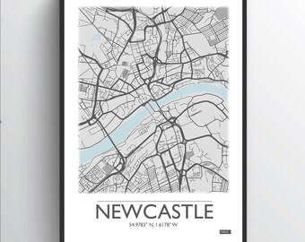 Newcastle England City Centre Map Art Print Many Colours - Etsy