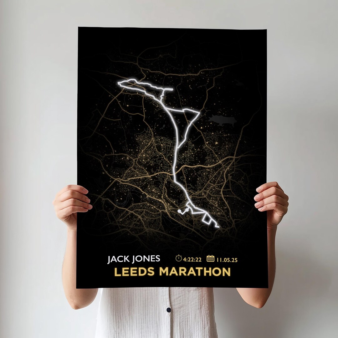 Personalised Leeds Marathon and Half Marathon Map Print, Custom Runner ...