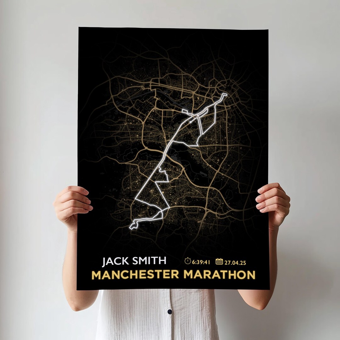 Personalised Manchester Marathon Map Print, Custom Runner Gift With ...