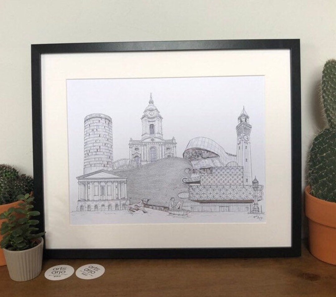 Birmingham City Landmarks Skyline Art Print Poster Travel Art Cityscape ...