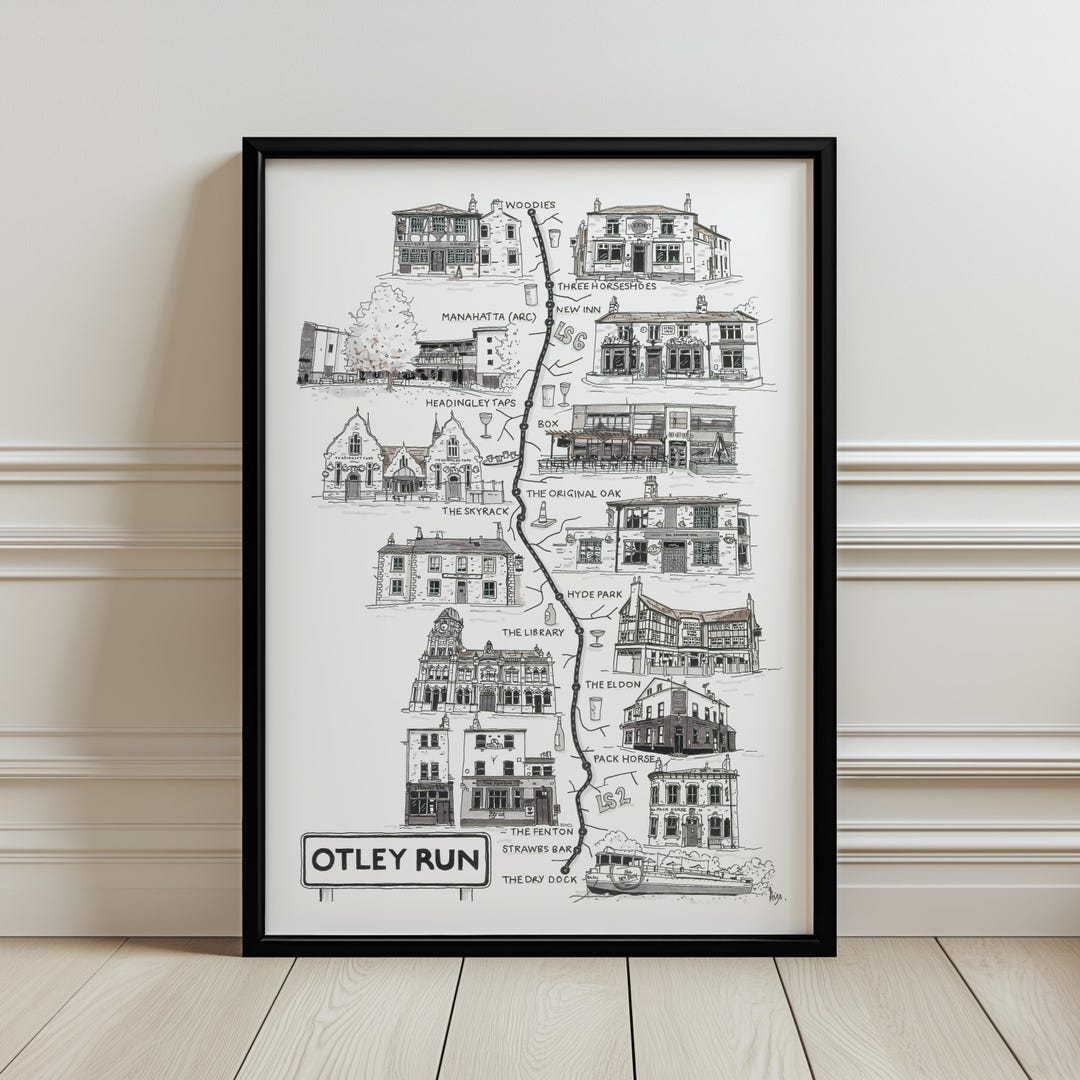 Otley Run Pub Crawl Art Print: Leeds, Headingley, West Yorkshire - Etsy UK