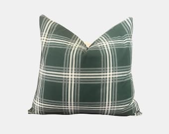Green Tartan Plaid Pillow Cover Linen Neutral Plaid Cushion Modern Fall ...