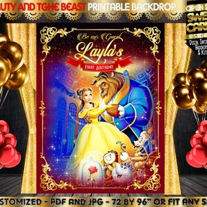 Beauty and the Beast Digital Printable Backdrop, Beauty and the Beast ...
