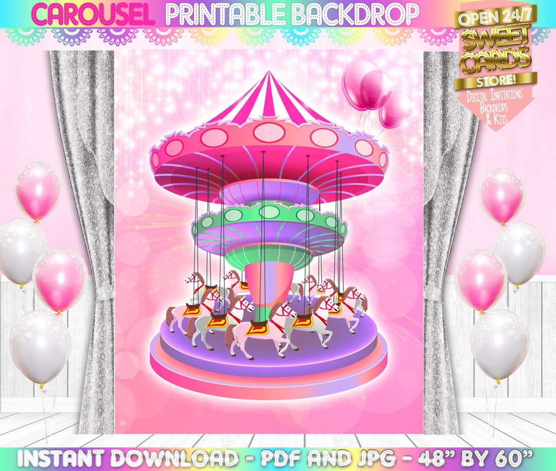 Carousel Carnival Circus Printable Backdrop, Carousel Backdrop, Pink ...