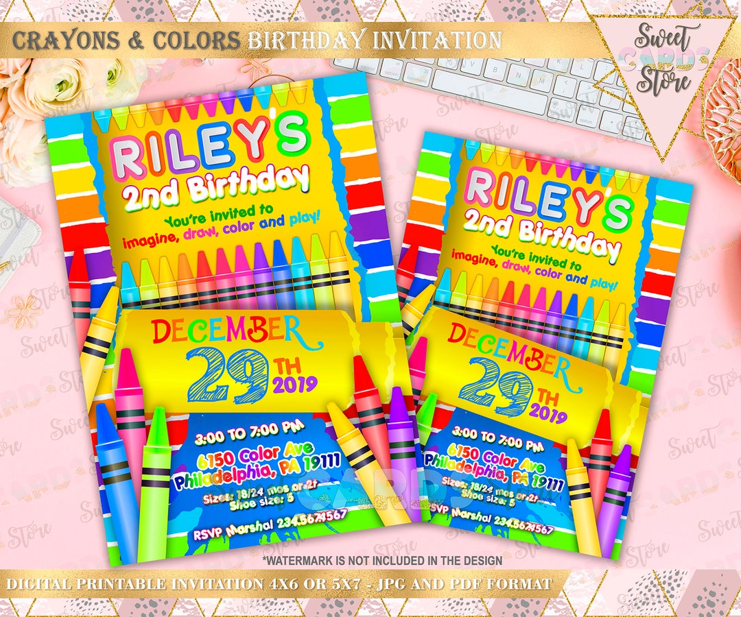 Crayons Digital Printable Invitation, Coloring Crayons Invitation ...