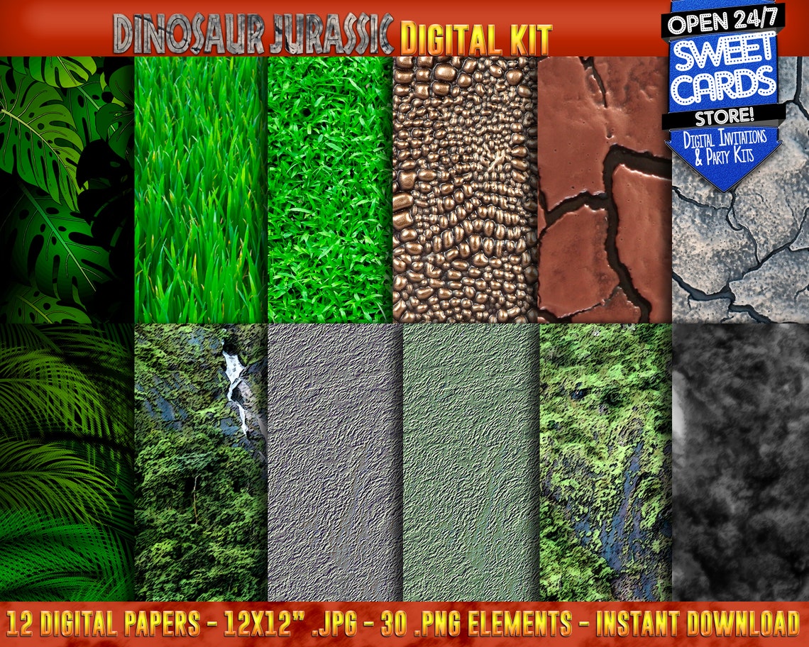 Dinosaur Jurassic Digital Papers and Clip Arts Dino Digital - Etsy