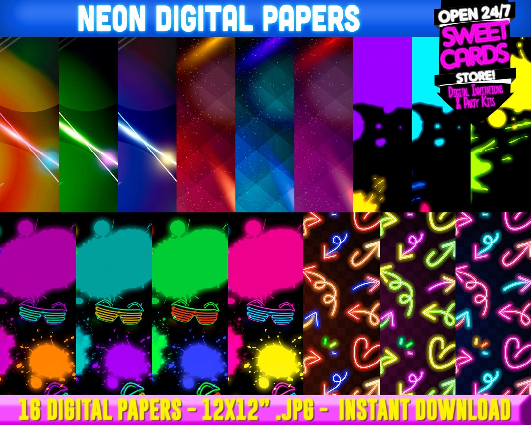 Neon Digital Papers, Neon Pattern, Background, Light, Splash, Glow in ...