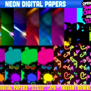 Neon Digital Papers, Neon Pattern, Background, Light, Splash, Glow in ...