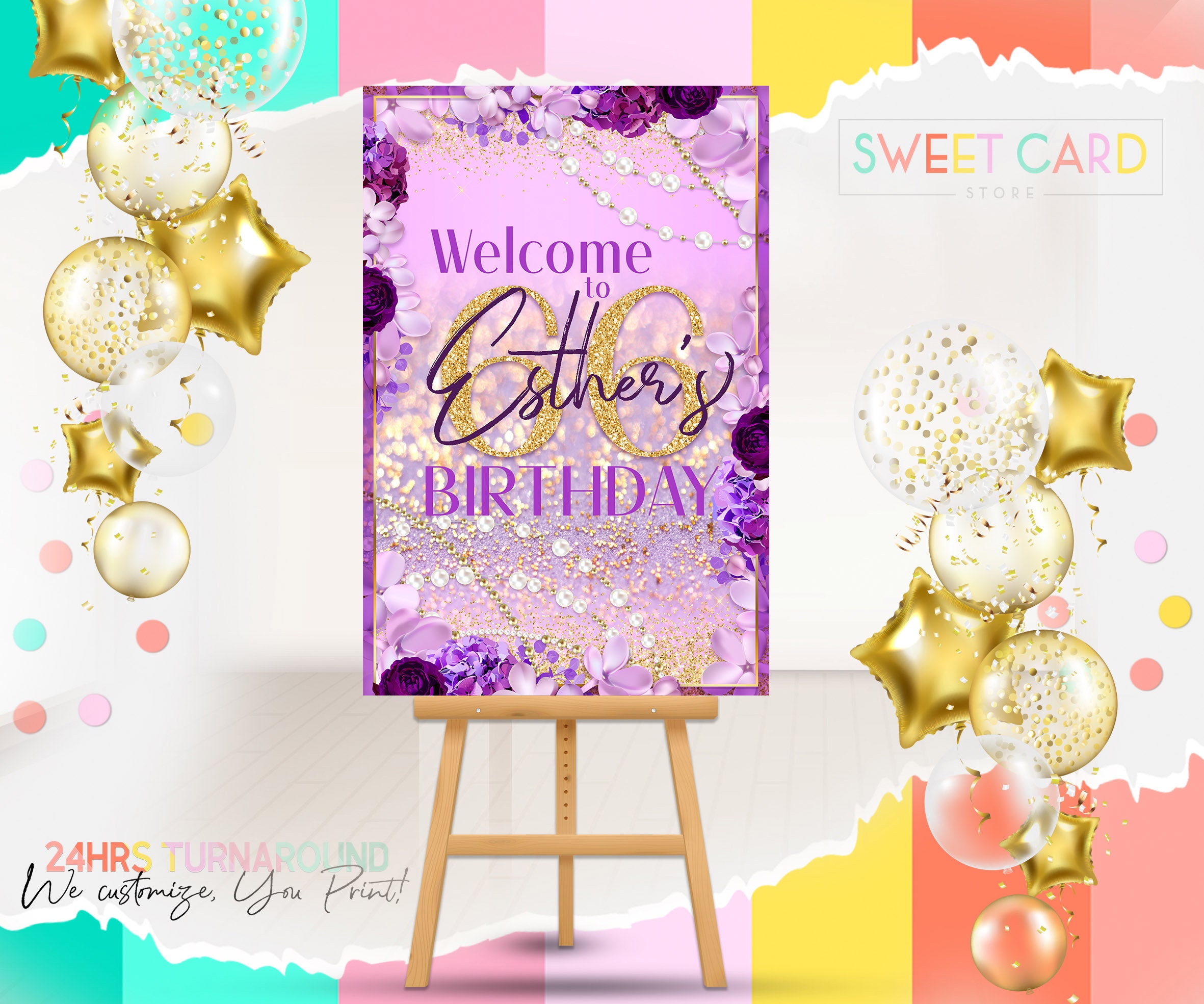 PEARLS FLORAL SIGN Pearls and Floral Birthday Welcome Sign | Etsy