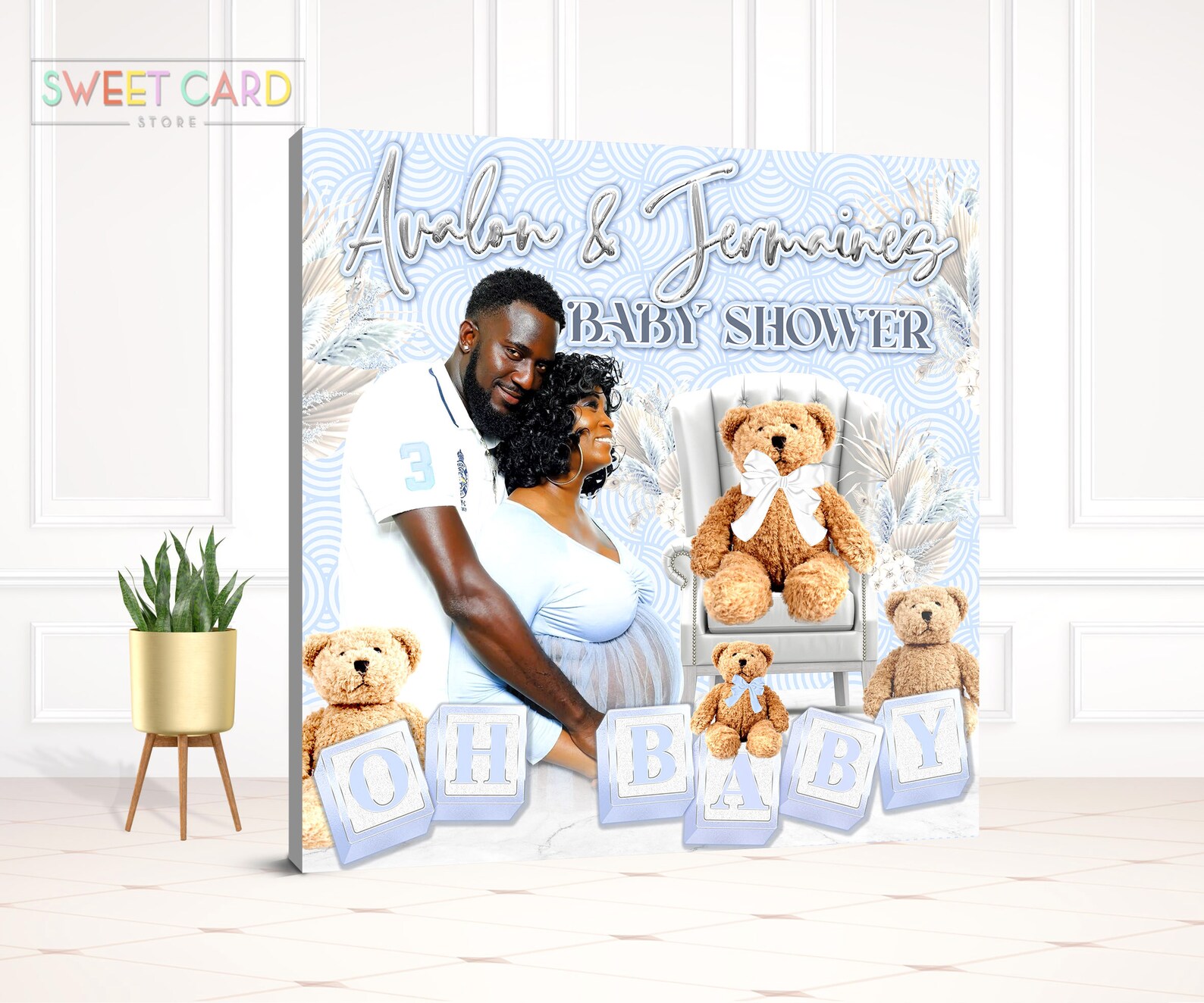 TEDDY BEAR BACKDROP Boho Bohemian Pampas Grass Baby Shower | Etsy