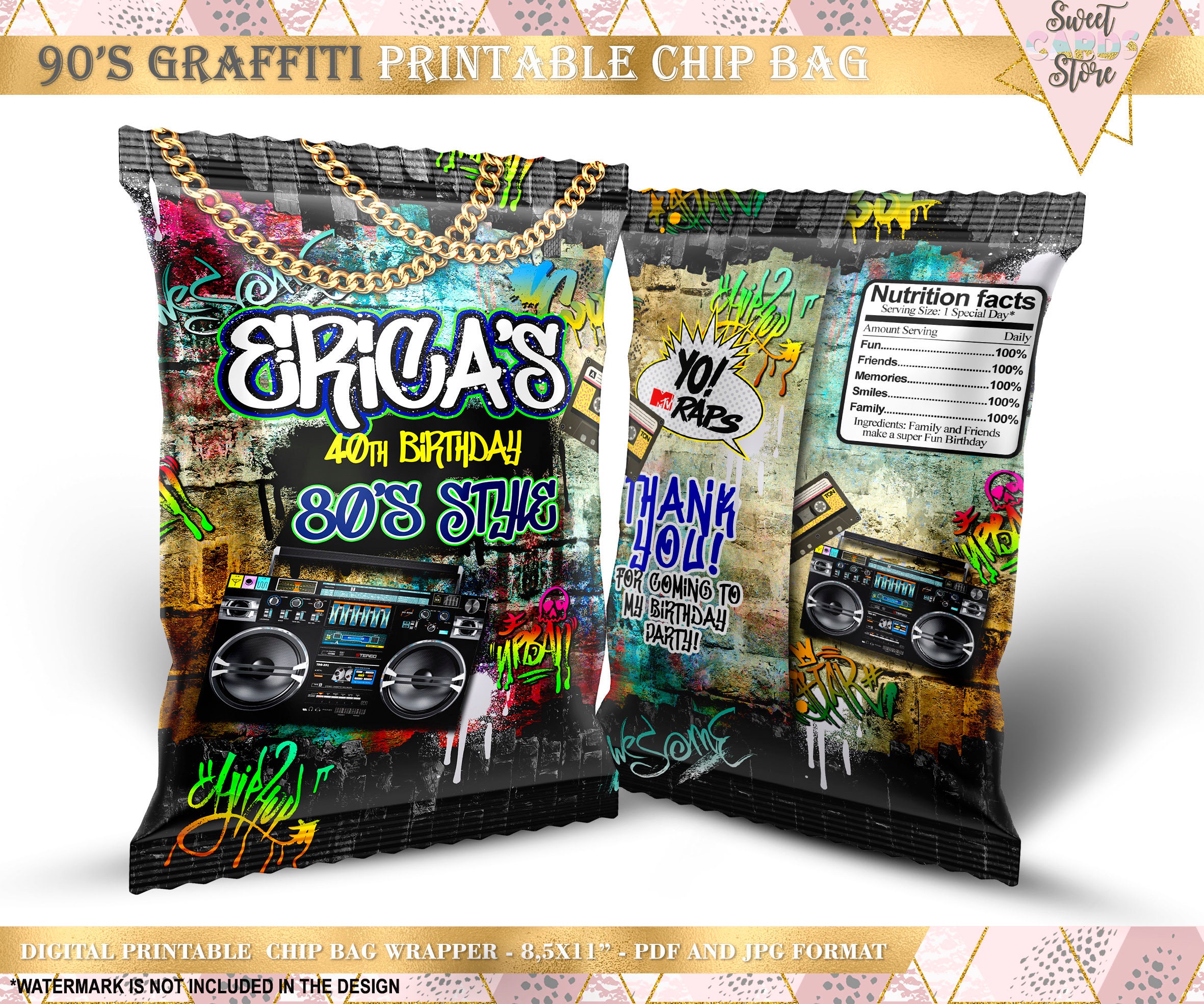 Graffiti 80s 90s Retro Printable Chip Bag Urban Retro 80s - Etsy Canada