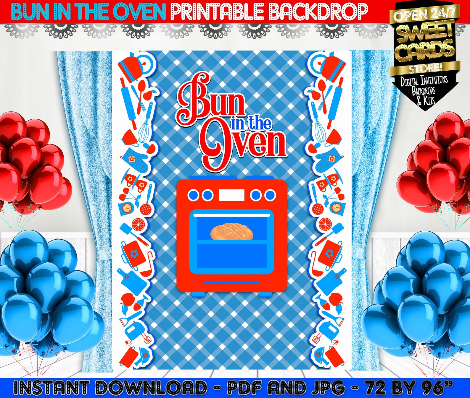 Bun in the Oven Kitchen Printable Party Backdrop Bun in the - Etsy