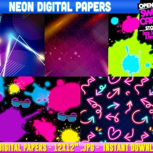 Neon Digital Papers, Neon Pattern, Background, Light, Splash, Glow in ...