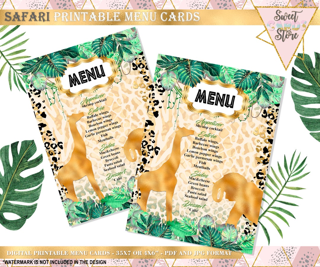 SAFARI MENU CARDS, Jungle Safari Menu Table Card, Jungle Safari Menu ...